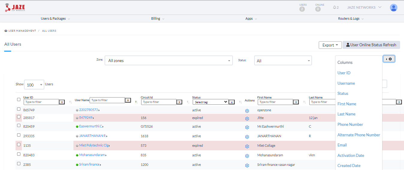 Search Users - Documentation - Jaze ISP Manager